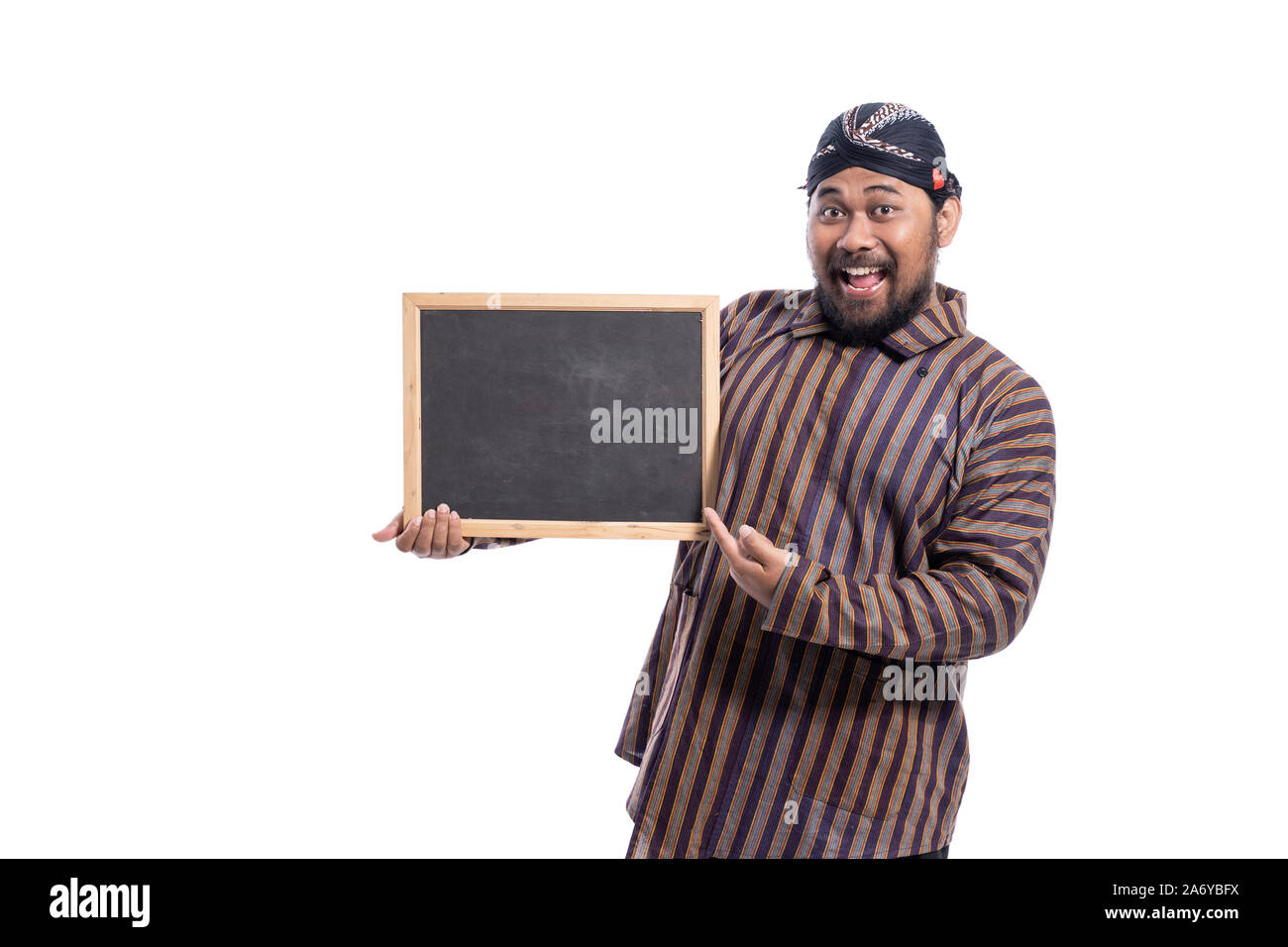 male with javanese traditional cloth lurik with blank board Stock Photo ...