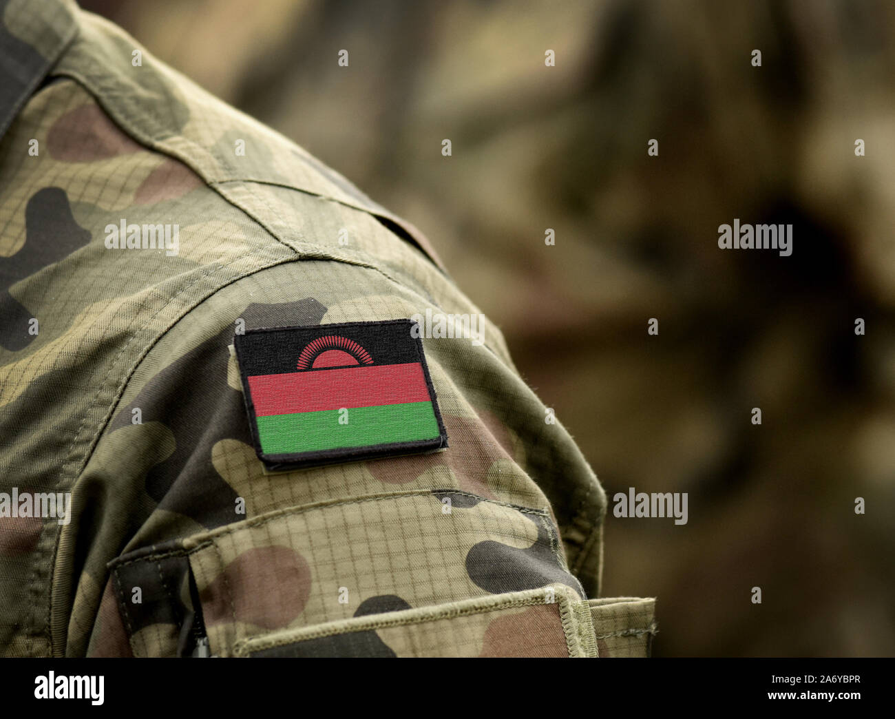 Flag of Malawi on military uniform. Army, troops, soldiers. Collage ...