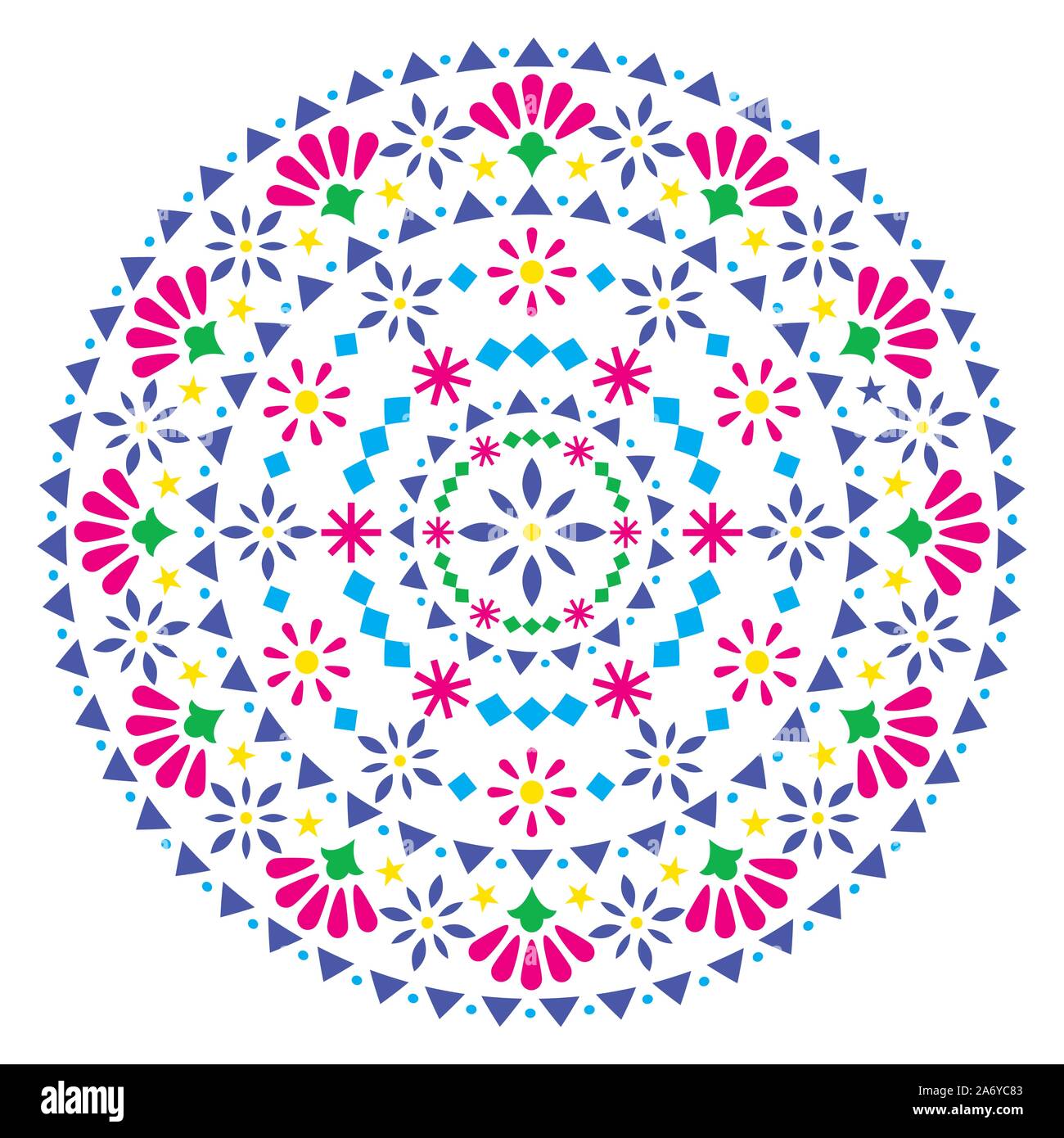Mexican vector mandala design, folk art bohemian pattern with flowers ...