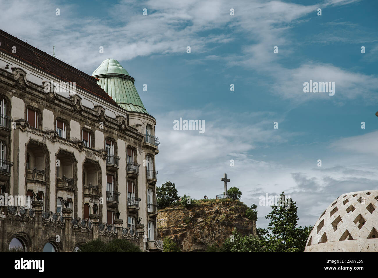 Gellert Thermal Bath and Gellert hill cave with holy cross Stock Photo ...