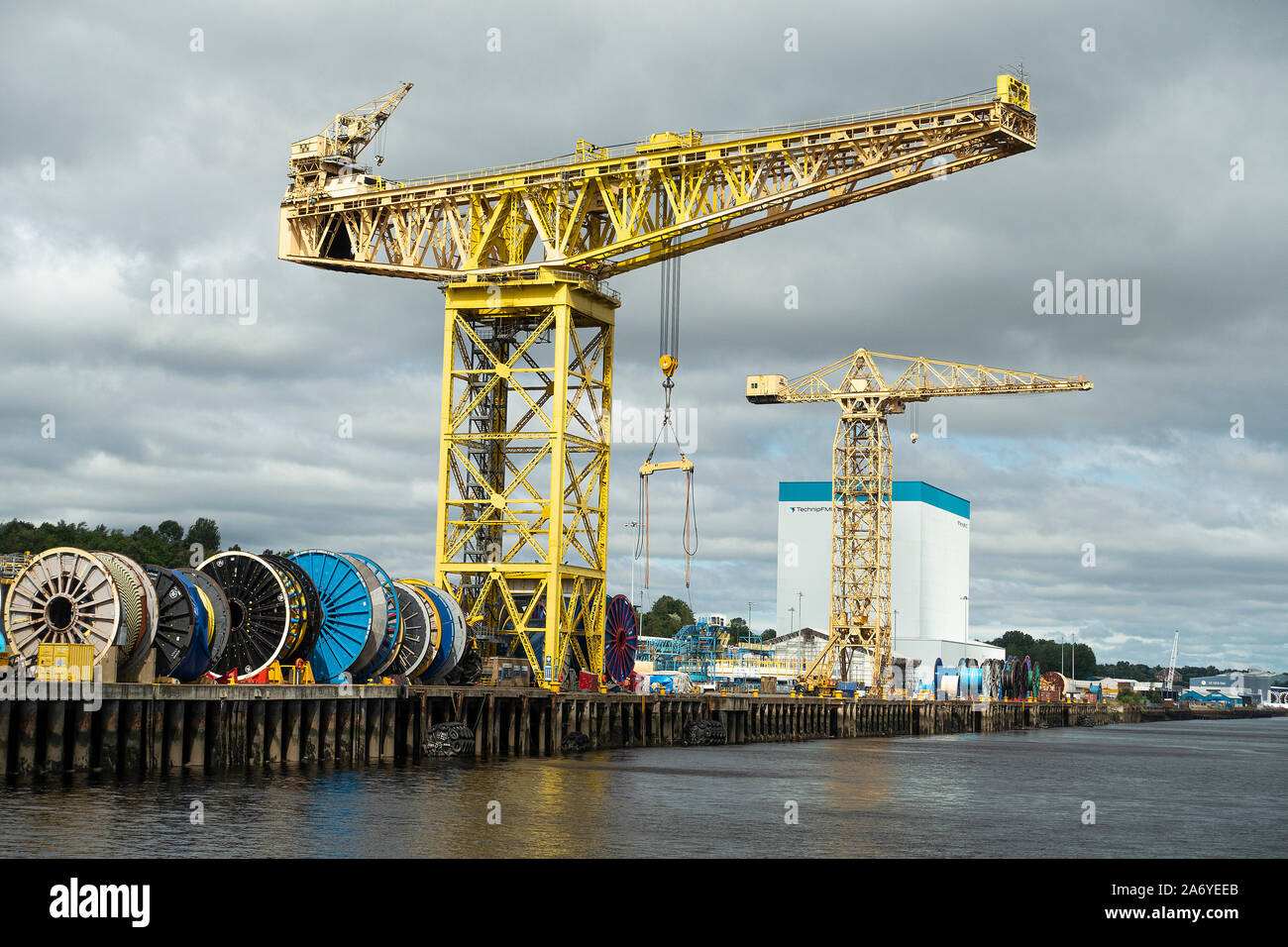 Large Dockside Industrial Cranes at TechnipFMC Umbilicals with Large ...