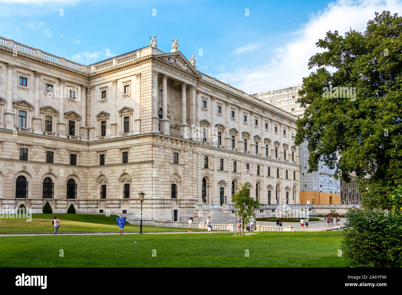 Vienna, Austria - September 1, 2019: Public square and gardens in back ...
