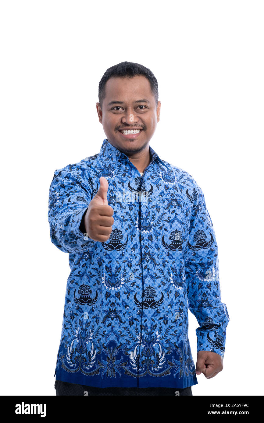 asian male wearing indonesian batik korpri Stock Photo - Alamy