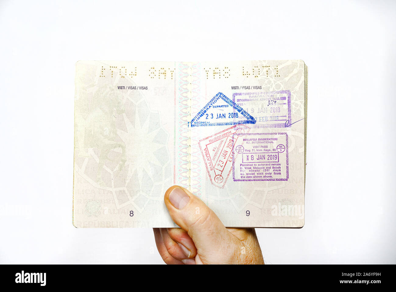 an internal page of the Italian passport with some immigration stamps ...