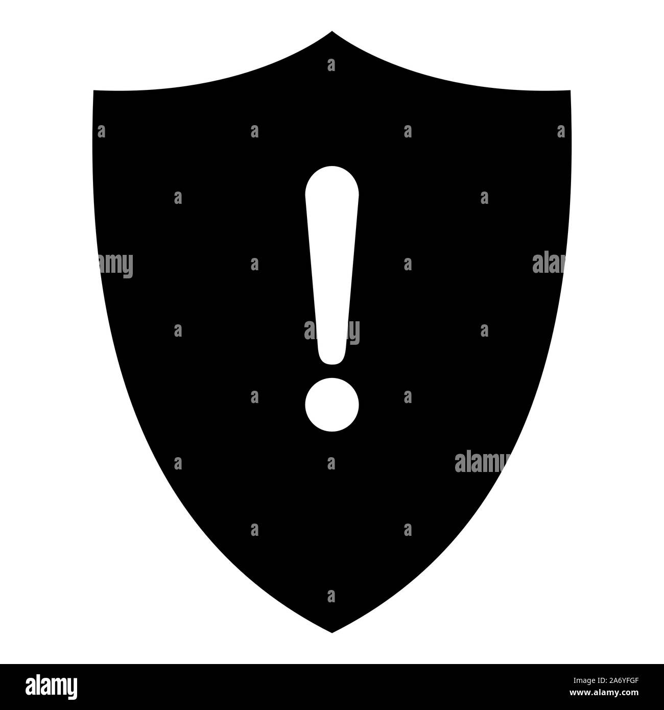 Exclamation mark and shield Stock Photo - Alamy