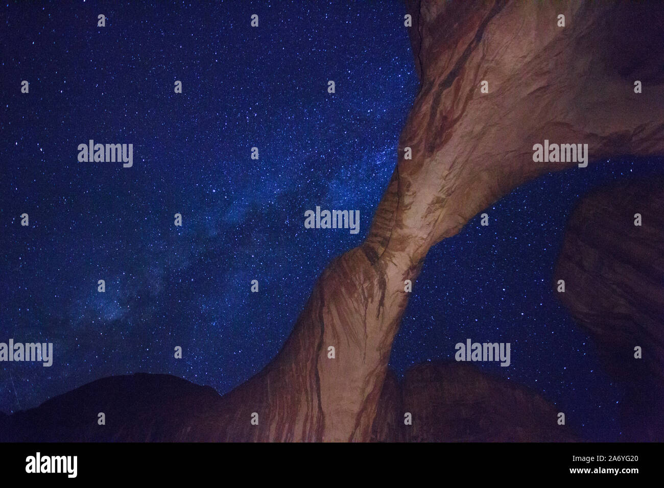 USA, Utah, Moab, Arches National Park, Double Arch and Milky Way Stock ...