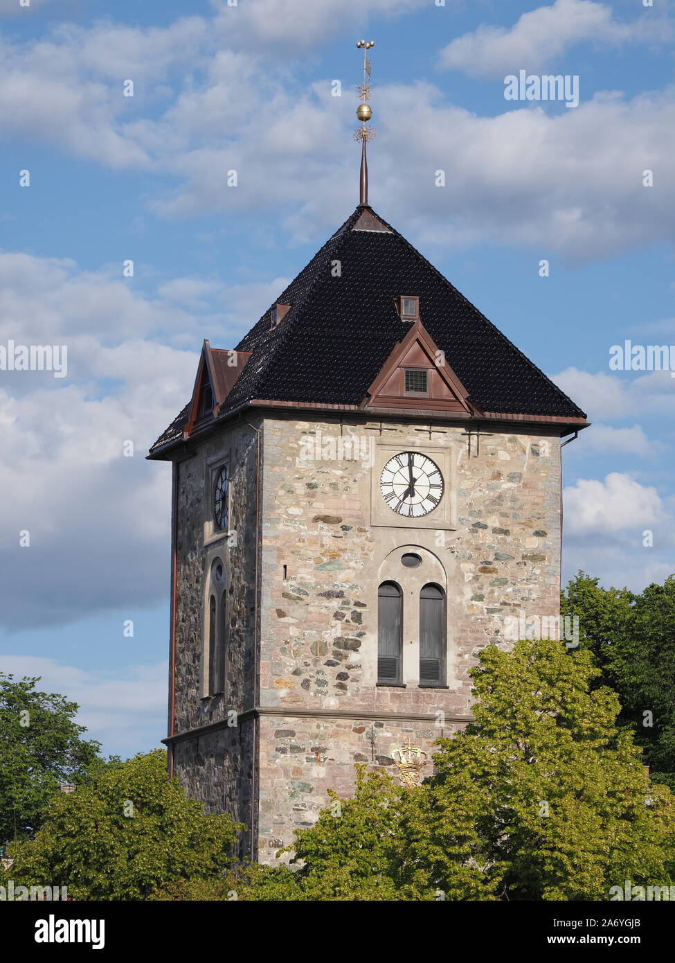 Tower of our lady's church in european Trondheim city at Trondelag ...