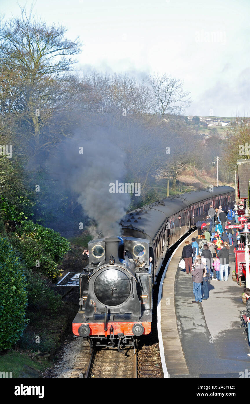 Steam train on Haworth station, Keighley and Worth Valley Railway Stock ...