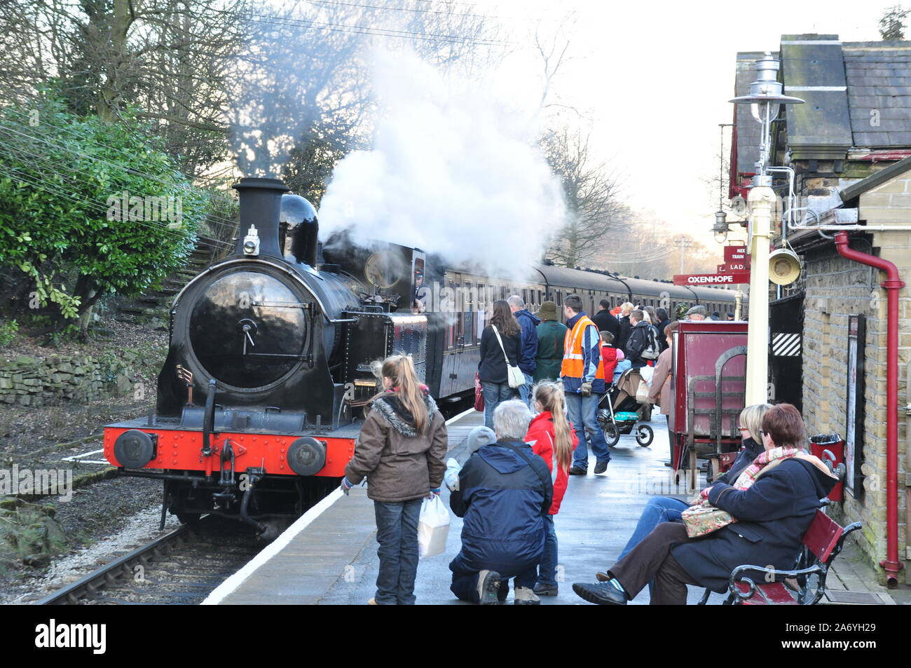 Steam train on Haworth station, Keighley and Worth Valley Railway Stock ...