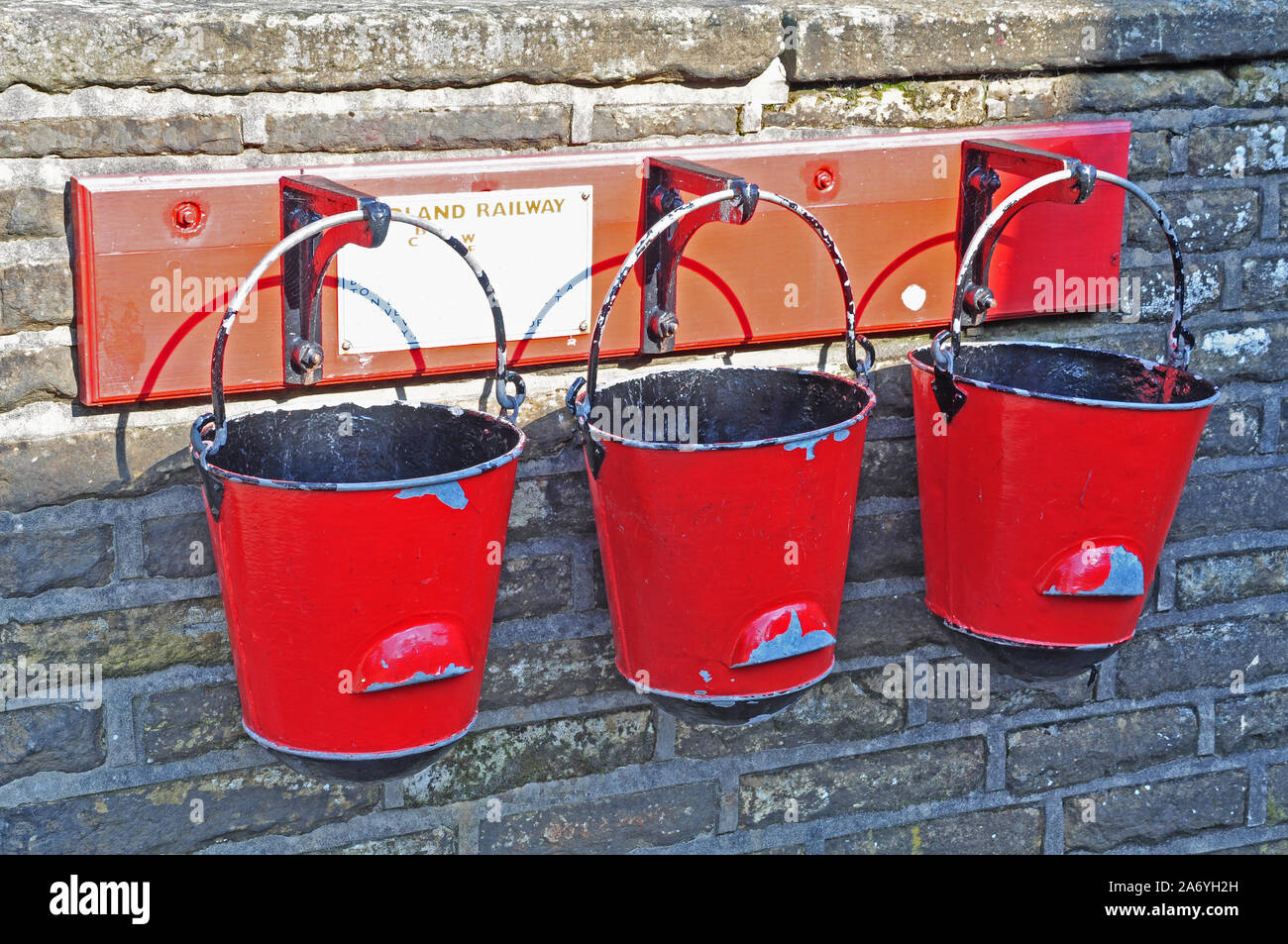 Fire buckets, Oxenhope train Station, Keighley and Worth Valley Railway ...