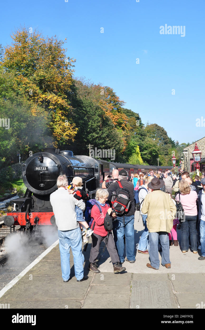 Train on Oxenhope railway station, KWVR, Oxenhope railway station, KWVR ...