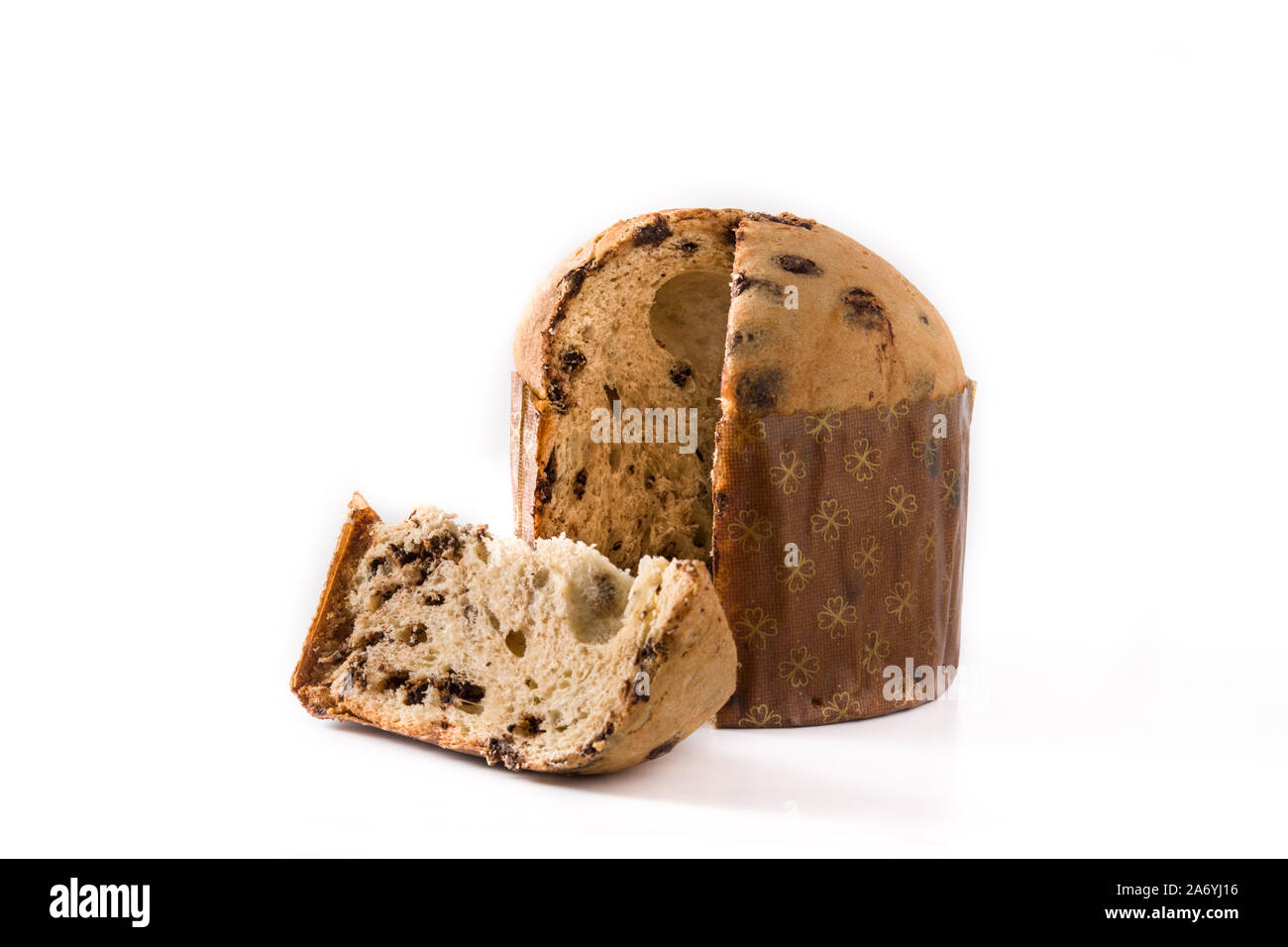 Christmas chocolate panettone cake isolated on white background Stock ...