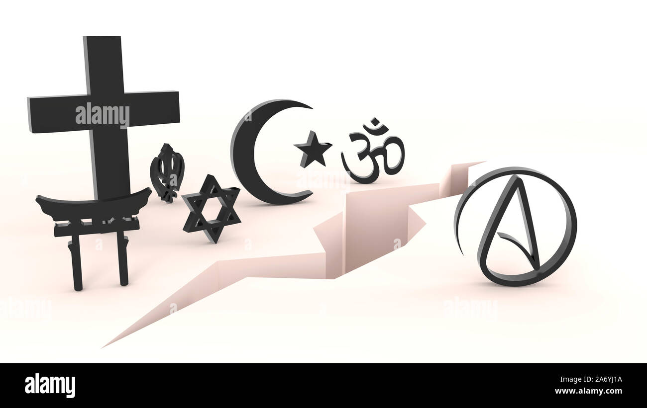 Agnosticism and atheism separated from religions by a crevice Stock ...