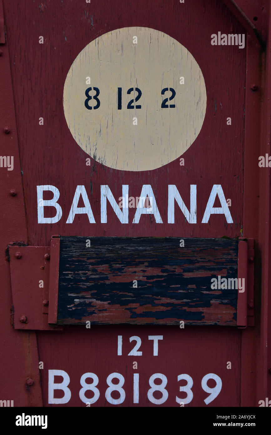 Banana Sign on railway wagon, KWVR, Keighley and Worth Valley railway ...