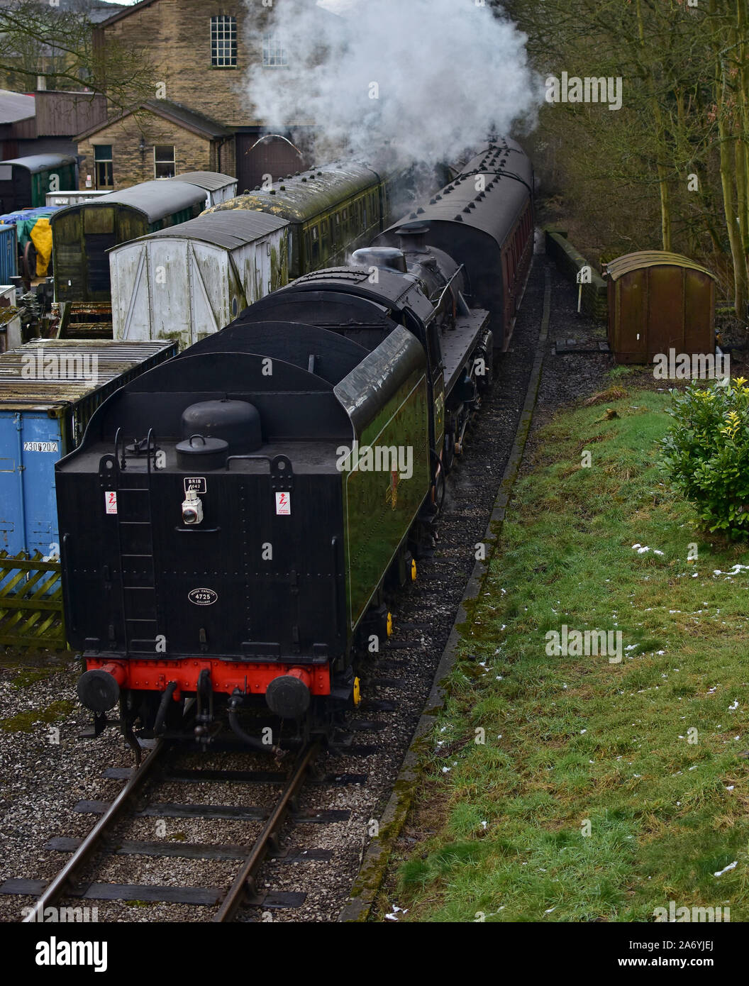 Steam train entering Haworth station backwards, Keighley and Worth ...
