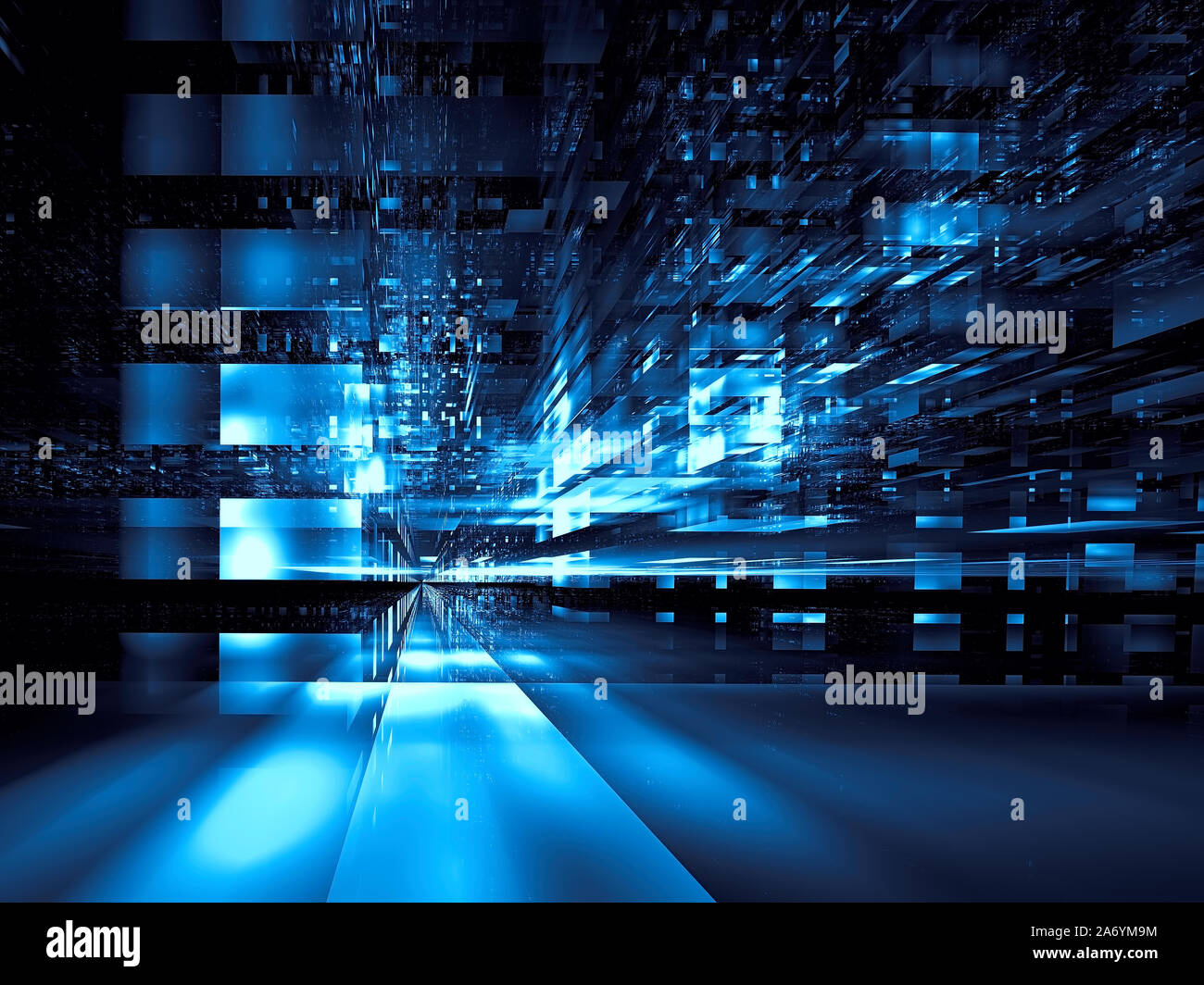 Blue background - future city street - digitally generated 3d ...