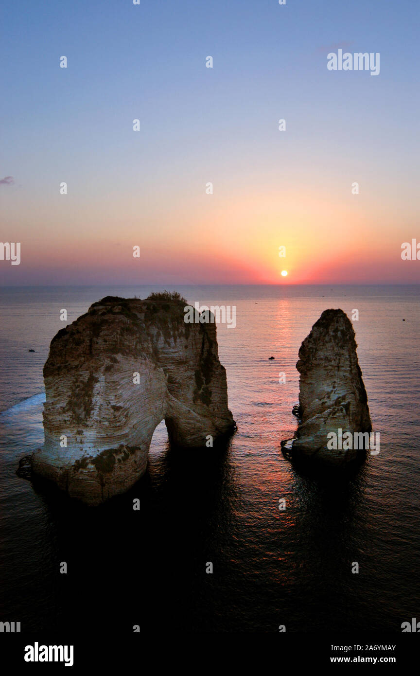 Pigeons Rocks a limestone landmark in the West Beirut neighborhood of ...