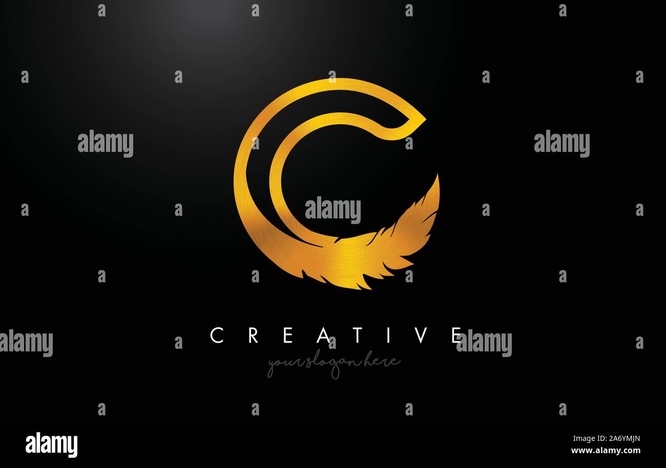 C Golden Gold Feather Letter Logo Icon Design With Feather Feather ...