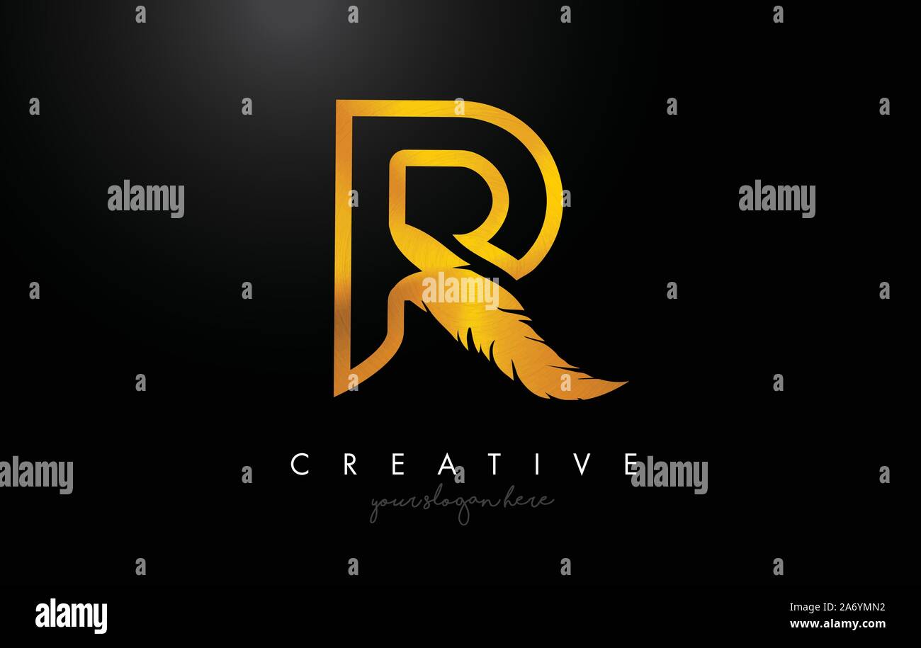 R Golden Gold Feather Letter Logo Icon Design With Feather Feather ...