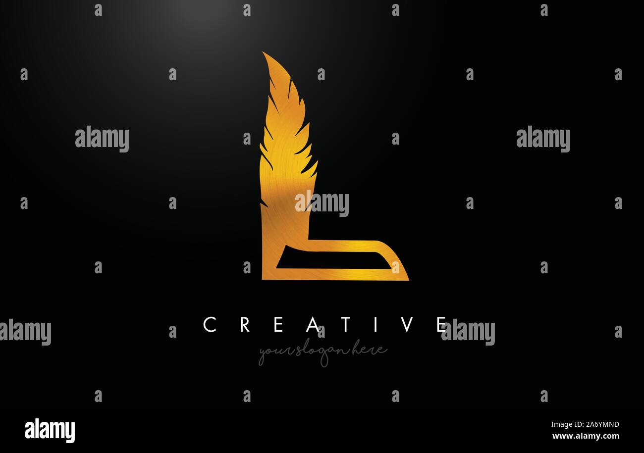 L Golden Gold Feather Letter Logo Icon Design With Feather Feather ...