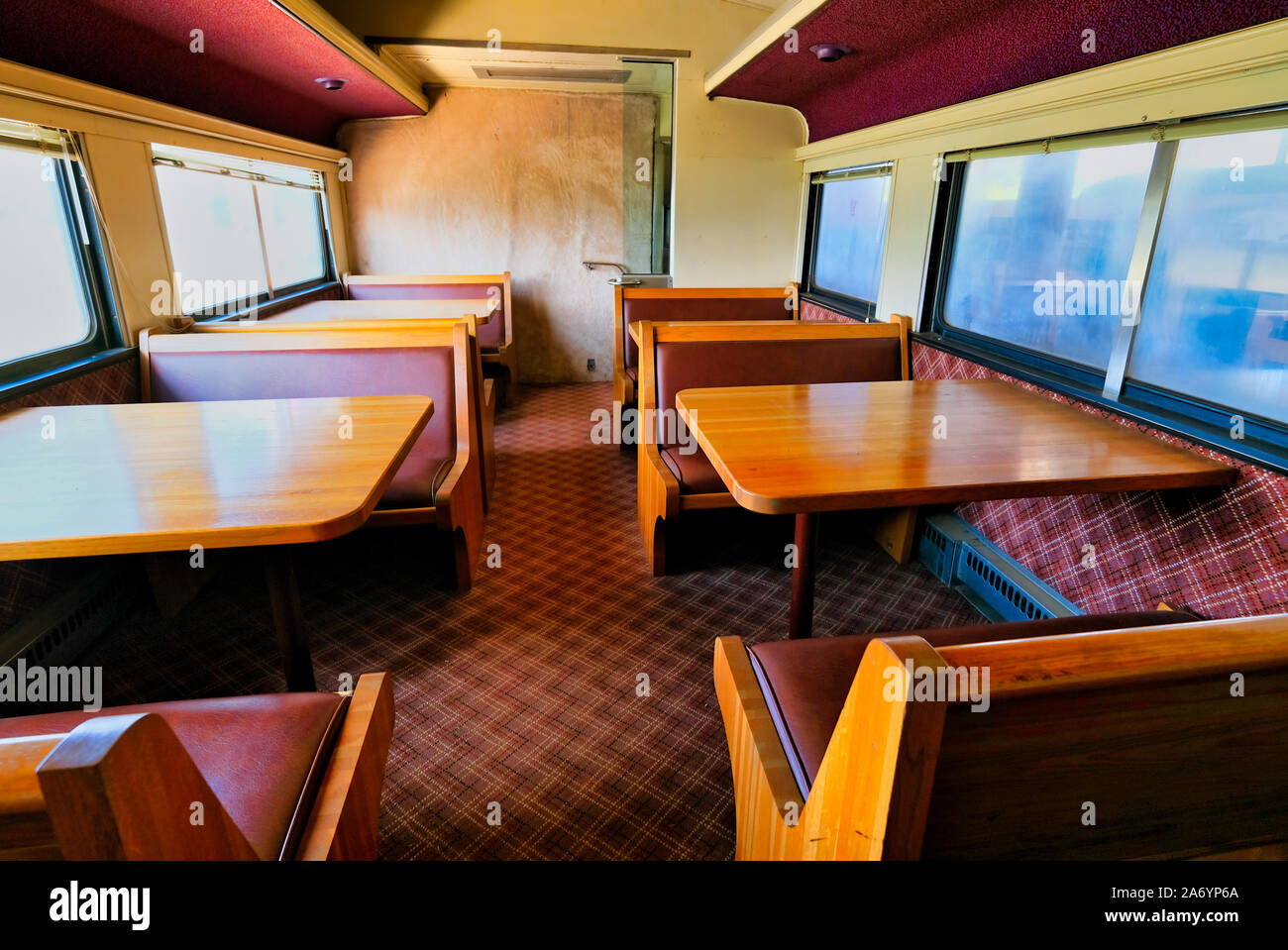 Wood Booths in Dining Car of an Old Train Stock Photo - Alamy