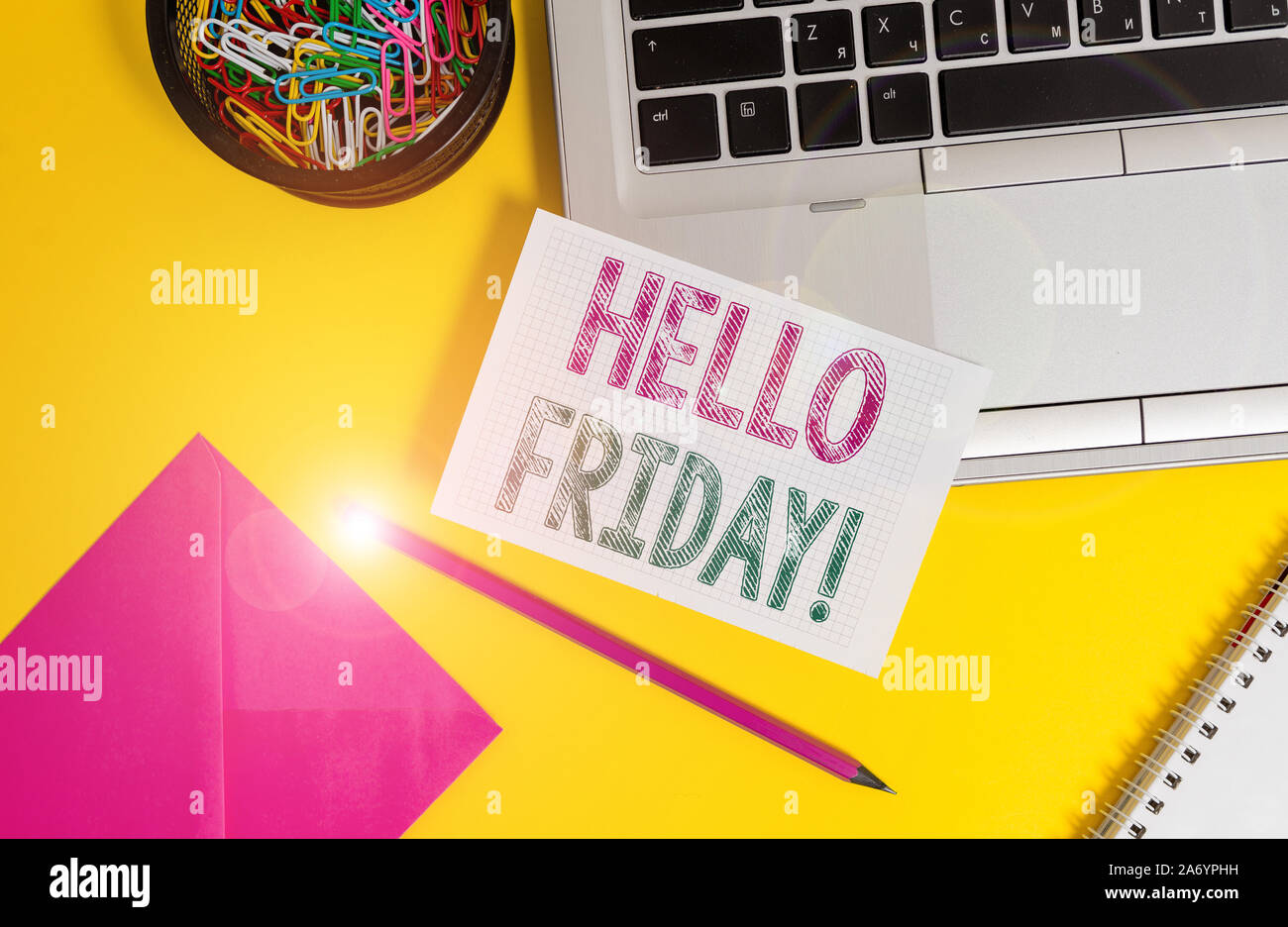 Handwriting text Hello Friday. Conceptual photo used to express ...