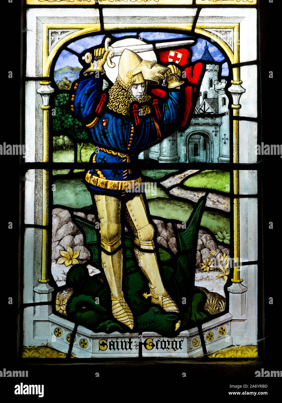 Saint George stained glass, St. Kenelm`s Church, Enstone, Oxfordshire ...