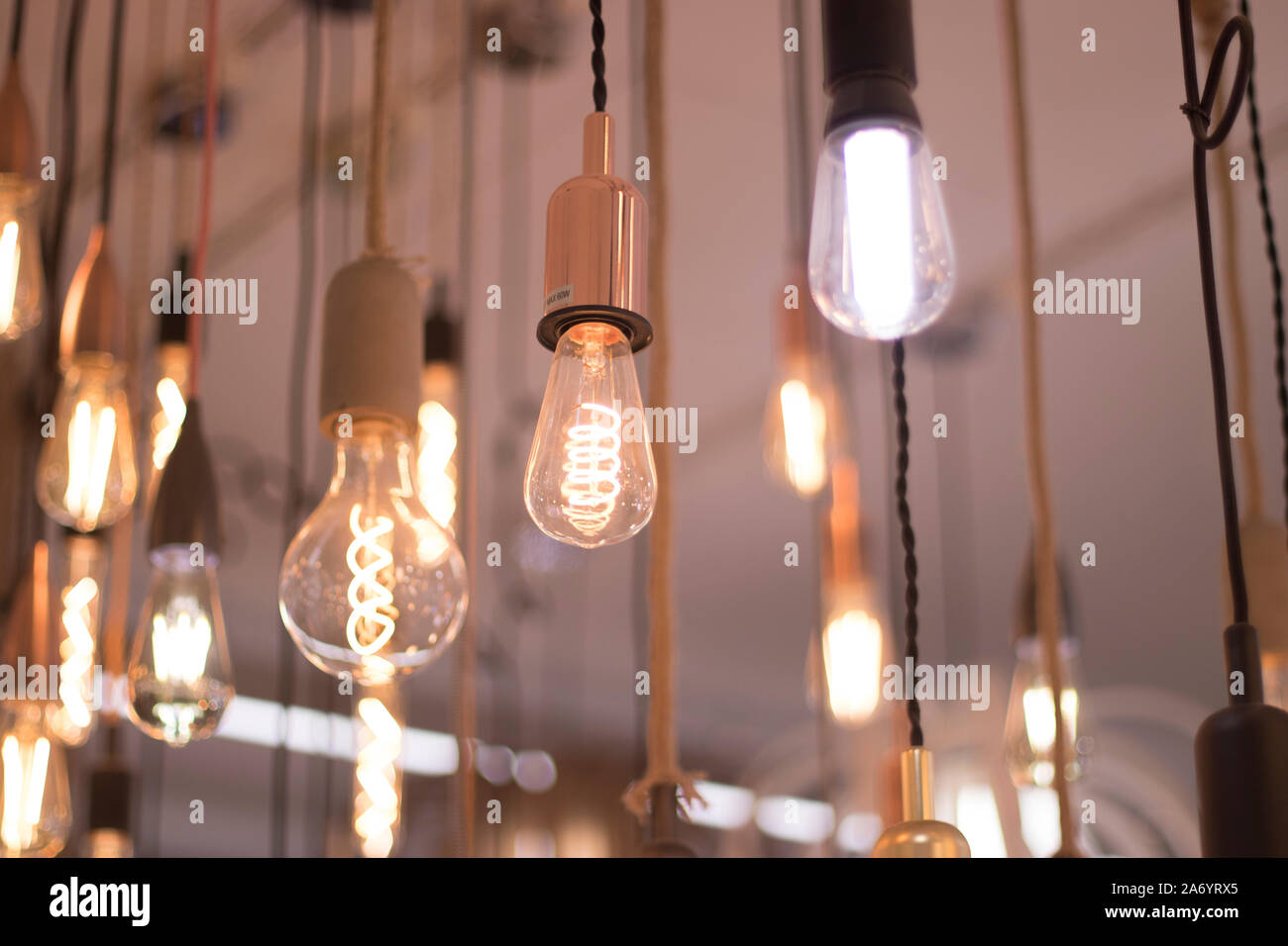 LED modern lights and bulbs on display in store lighting department ...