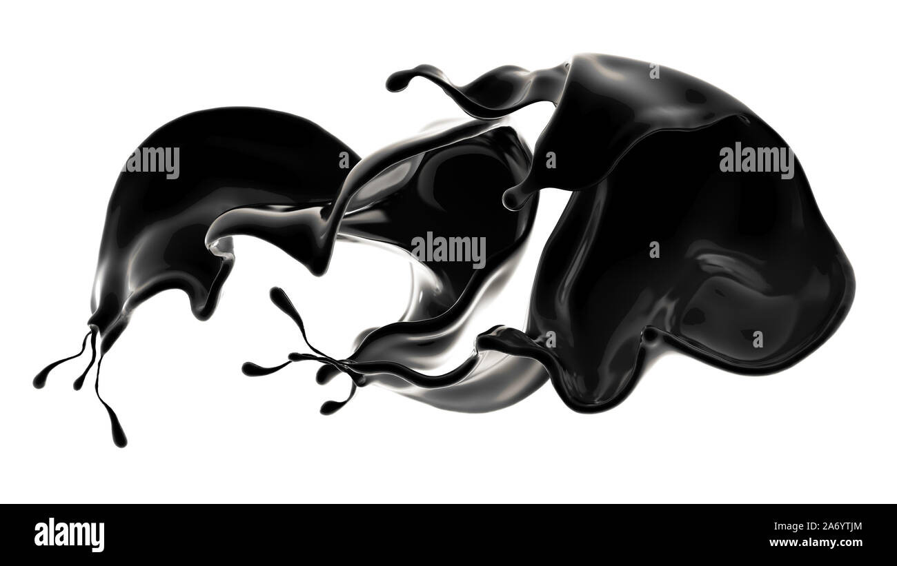 Splash of black liquid. 3d rendering, 3d illustration Stock Photo - Alamy