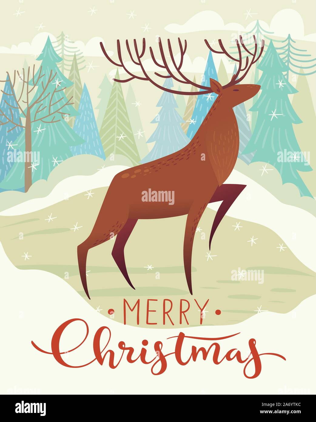 Merry Christmas card with deer and hand lettering Stock Vector Image ...
