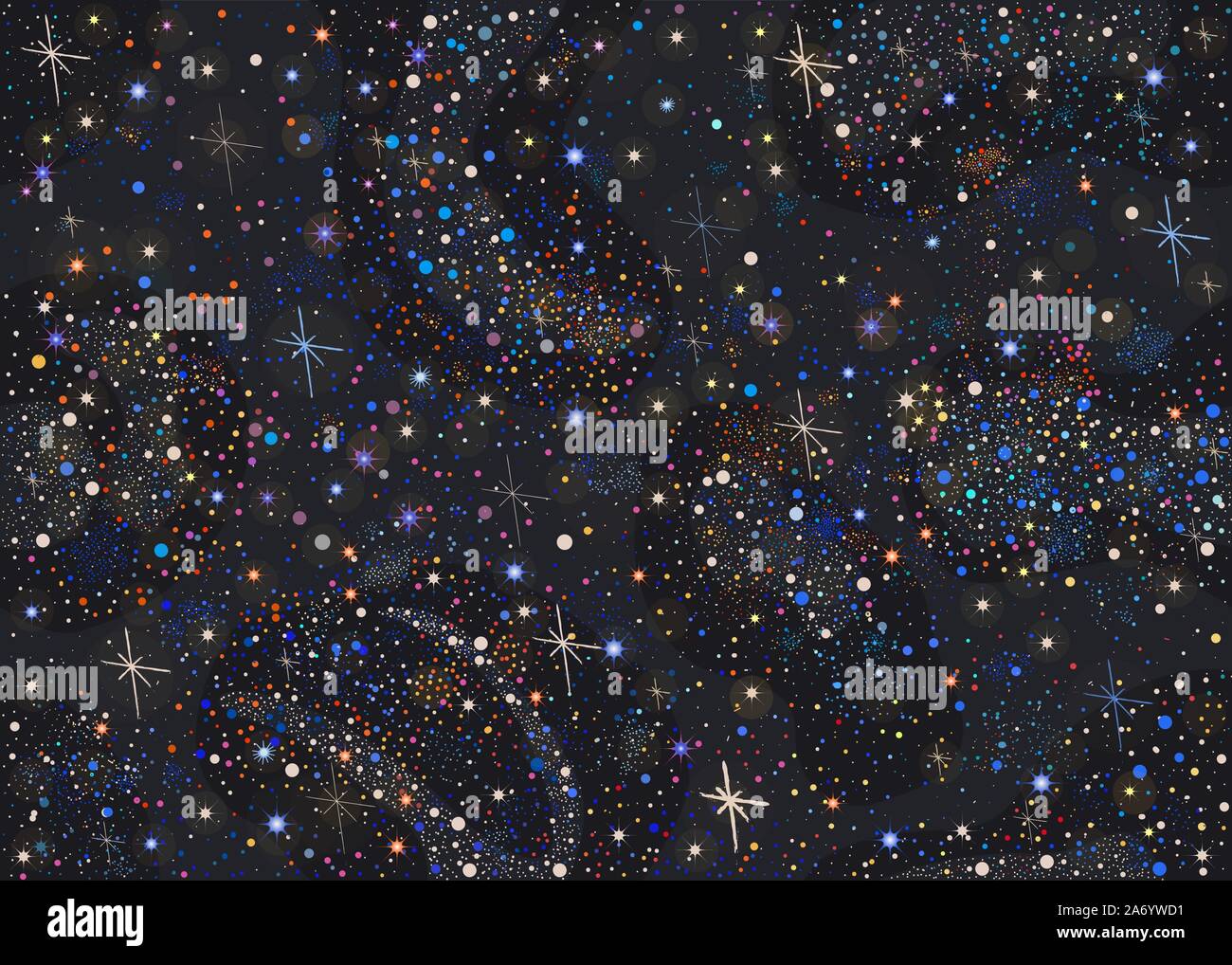 Seamless pattern with cosmos and colorful stars of white color. Cosmic ...