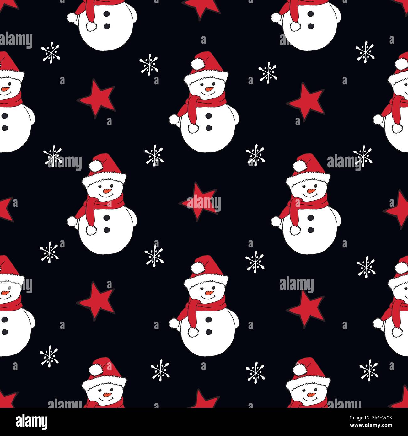 Christmas seamless pattern with snowman, fir trees and snowflakes ...