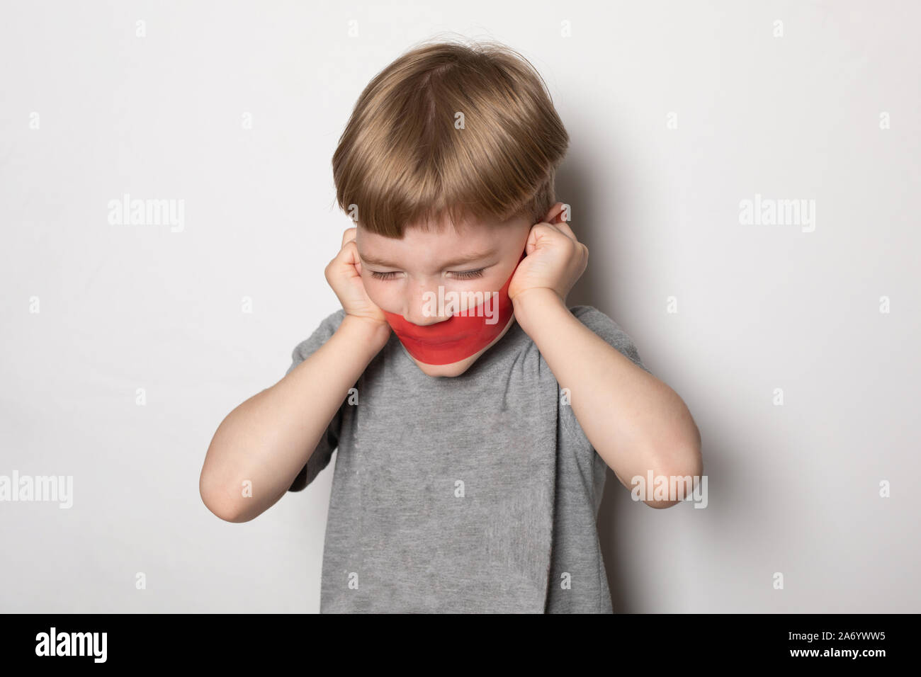 The boy does not want to go to school, is afraid. Preschooler with ...