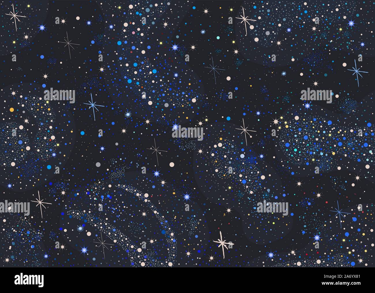 Seamless pattern with cosmos and colorful stars of white color. Cosmic ...