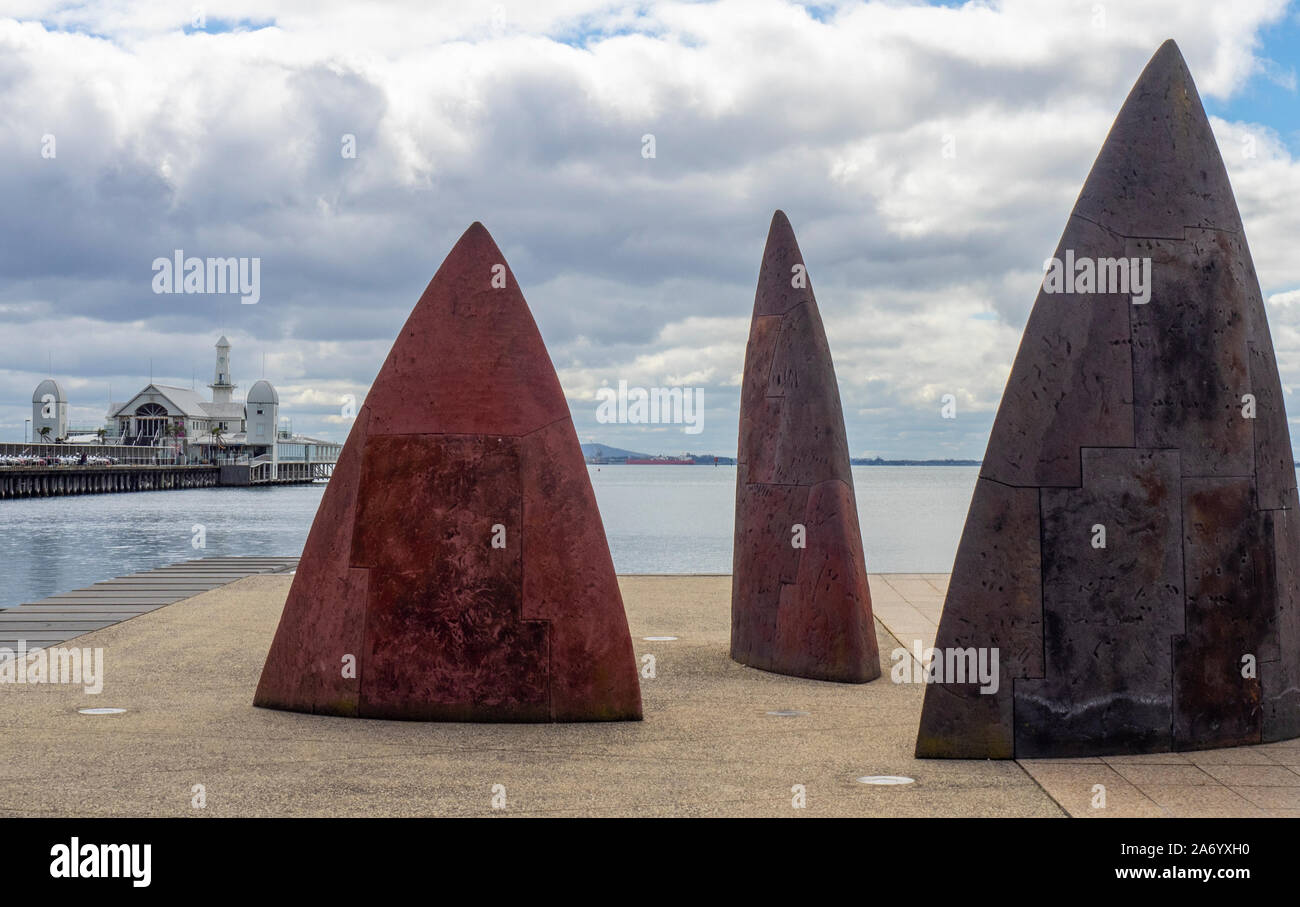 Cement sculpture The North by sculptor Mark Stoner on the foreshore of ...