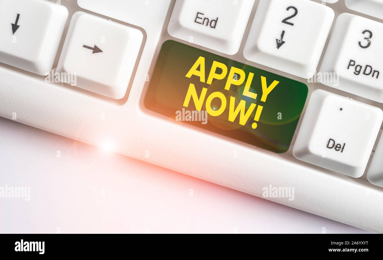 Conceptual hand writing showing Apply Now. Concept meaning request ...