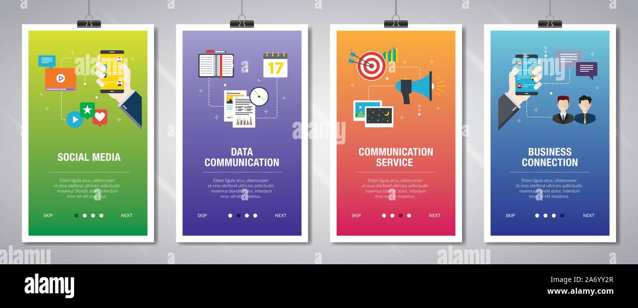 Vector set of vertical web banners with social media, data ...