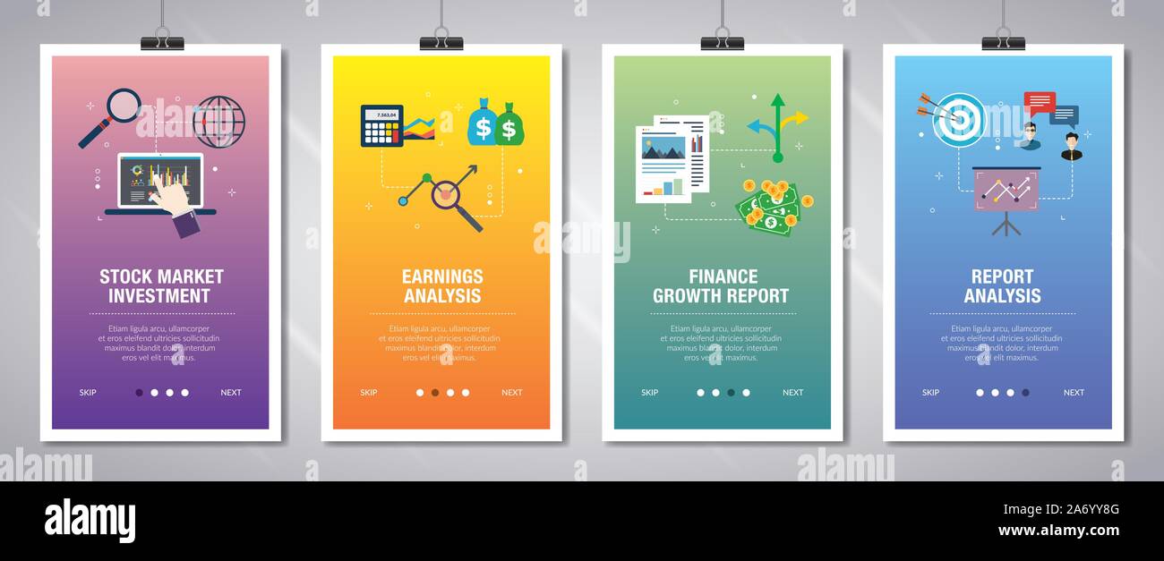 Vector set of vertical web banners with stock market investment ...