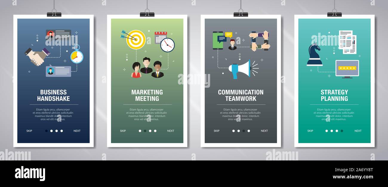 Vector set of vertical web banners with business handshake, marketing ...