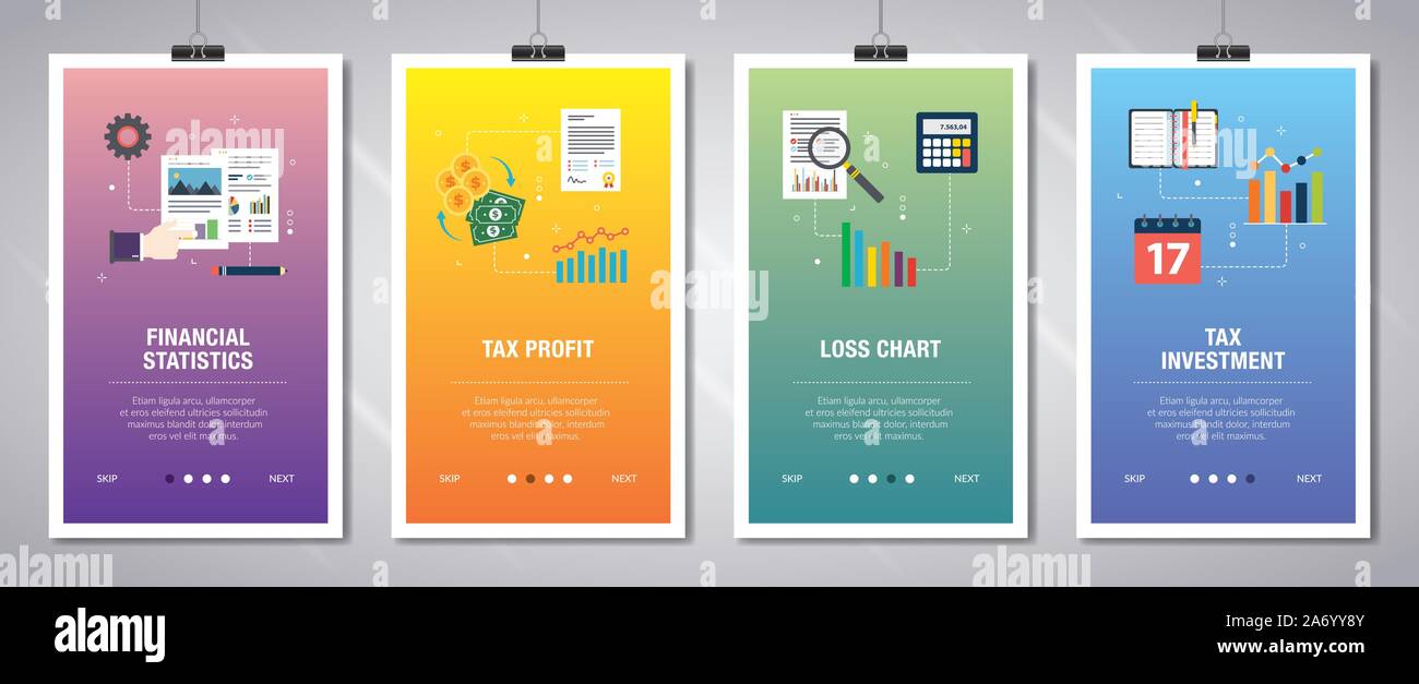Vector set of vertical web banners with financial statistics, tax ...