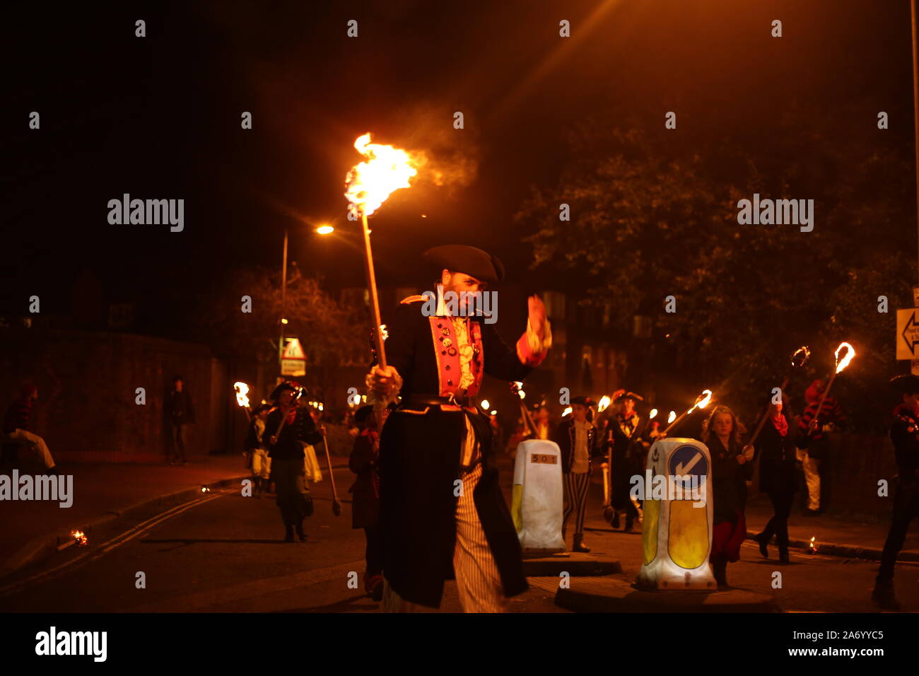 Bonfire Night, Lewes. Bonfire Societies meet up in Lewes town centre to ...