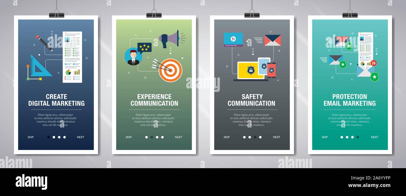 Vector set of vertical web banners with digital marketing, experience ...