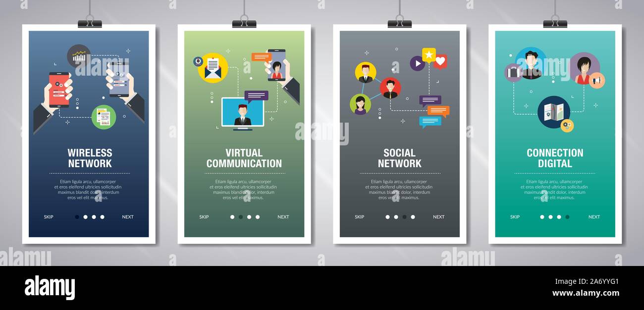 Vector set of vertical web banners with wireless network, virtual ...
