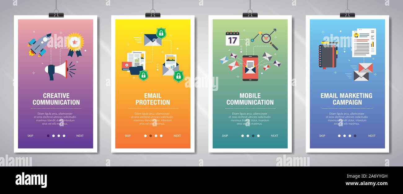 Vector set of vertical web banners with communication, email protection ...