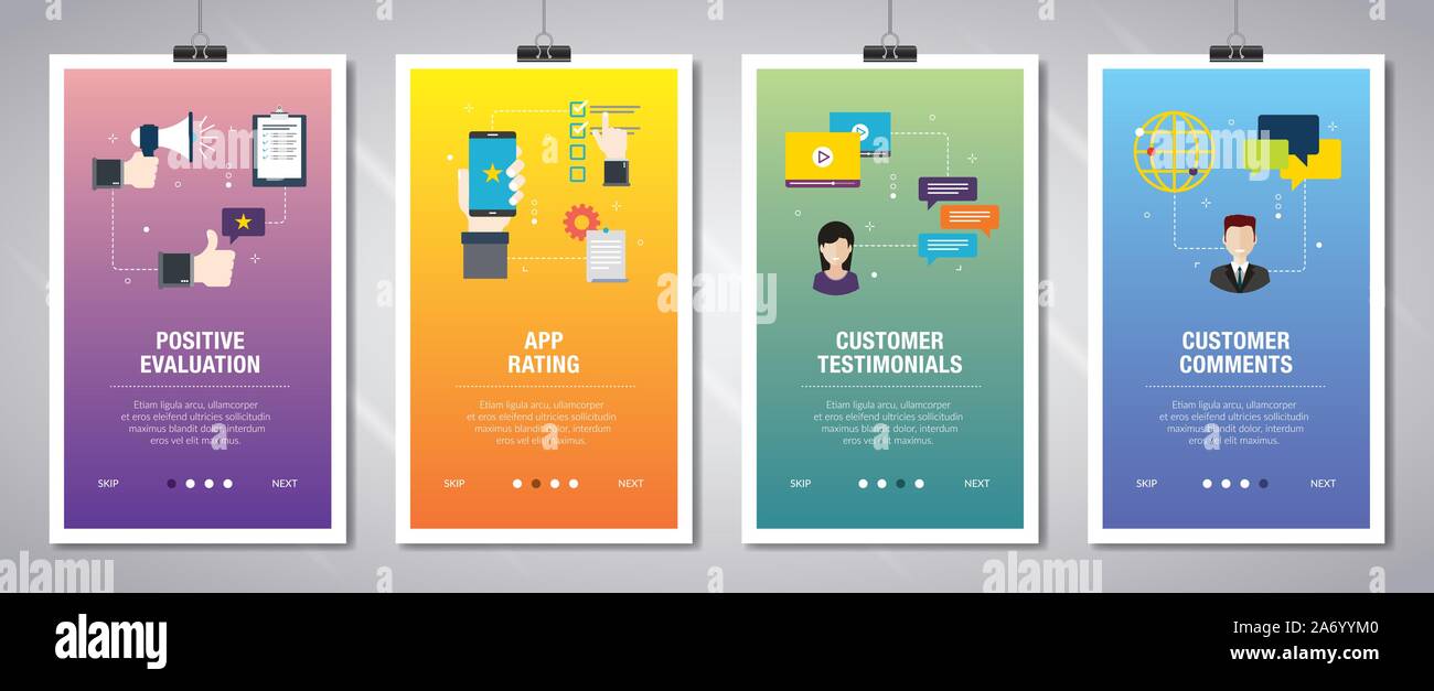 Vector set of vertical web banners with positive evaluation, app rating ...
