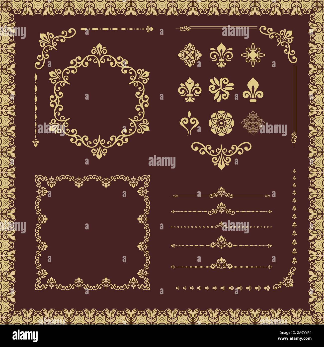 Vintage Set of Vector Horizontal, Square and Round Elements Stock ...