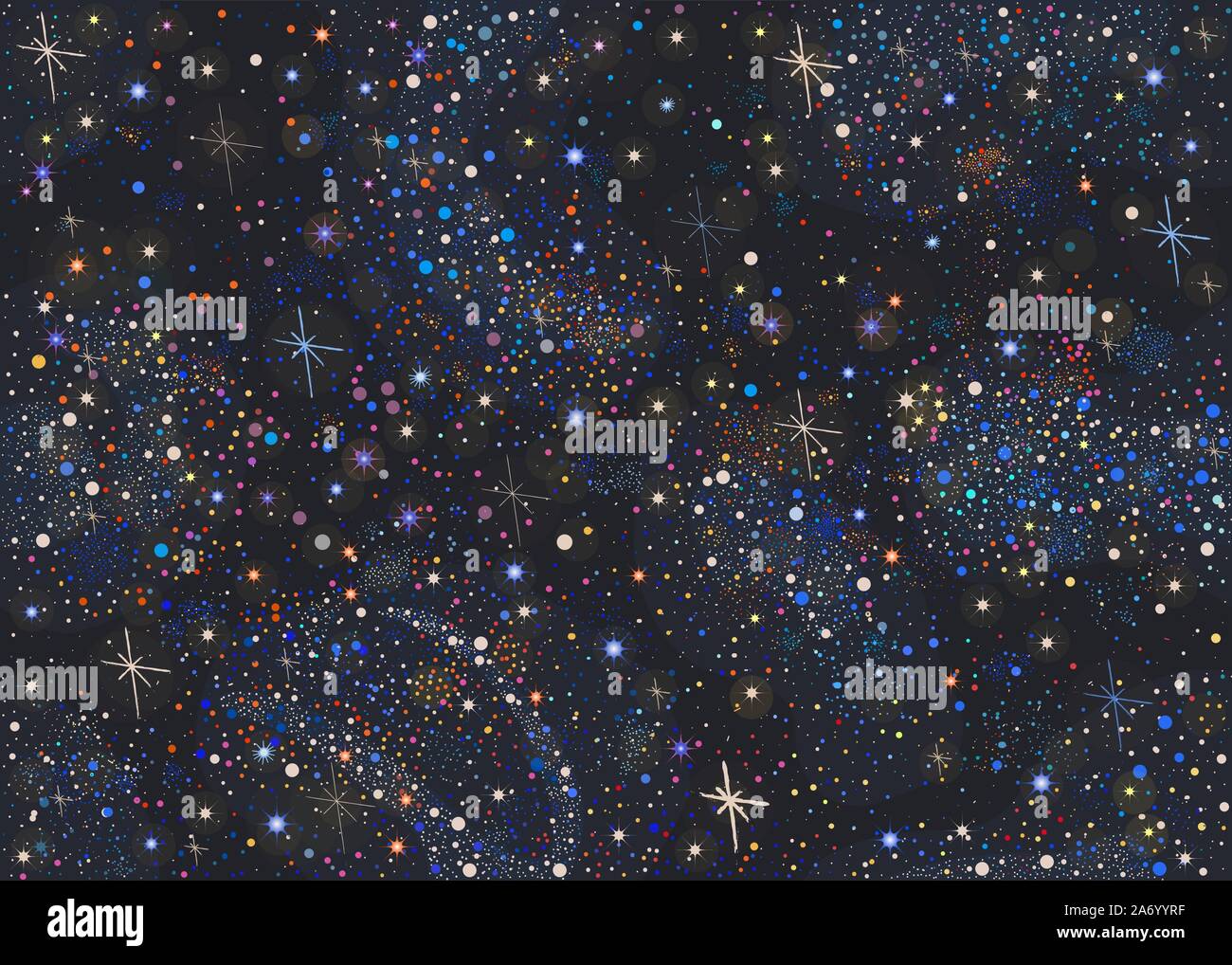Colorful Seamless Pattern with shiny Stars of all colors. Dark Starry ...
