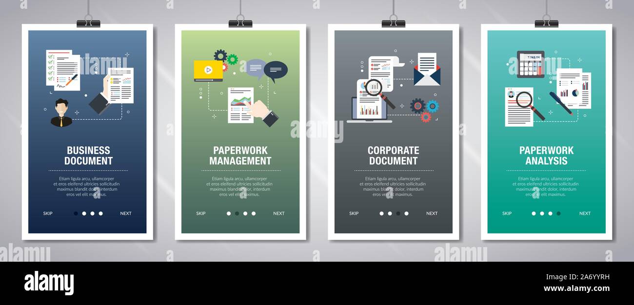 Vector set of vertical web banners with business document, paperwork ...