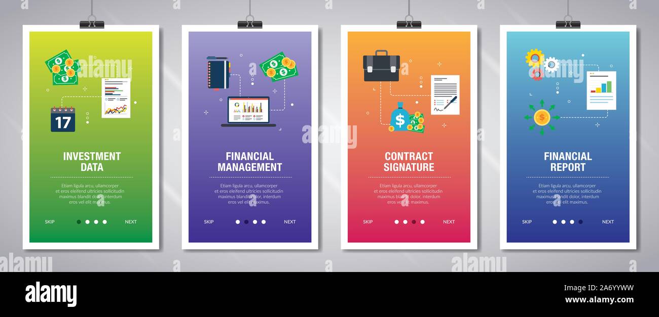 Web banners concept in vector with investment data, financial ...