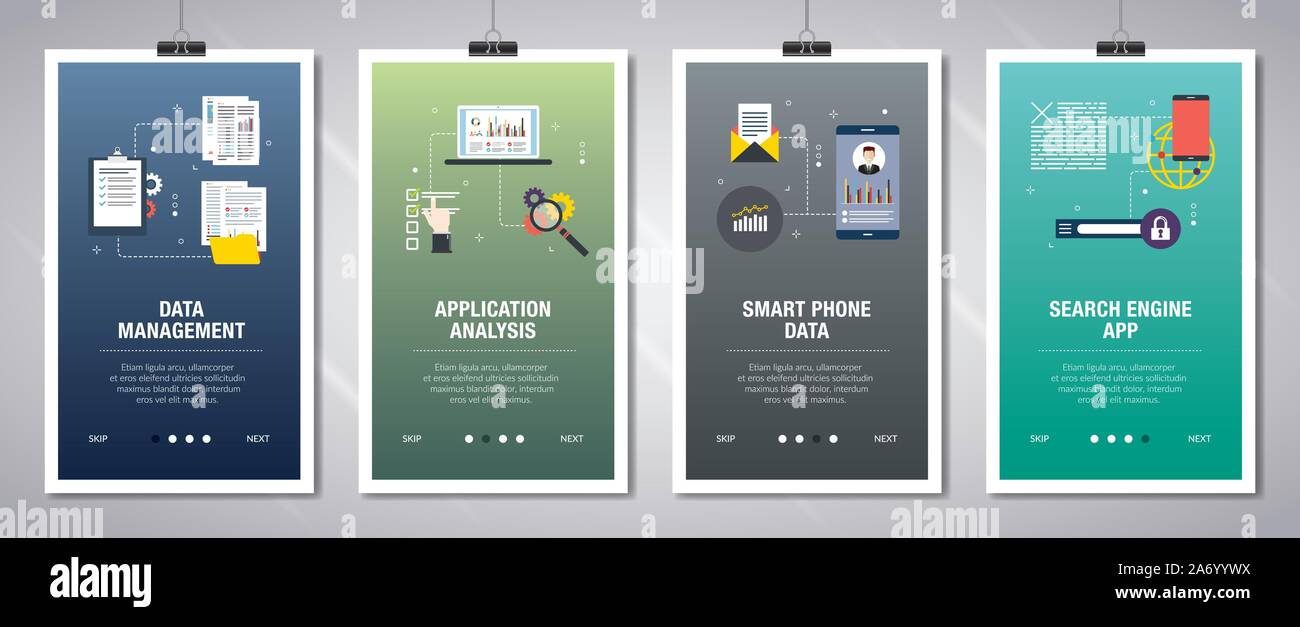 Web banners concept in vector with data management, application ...